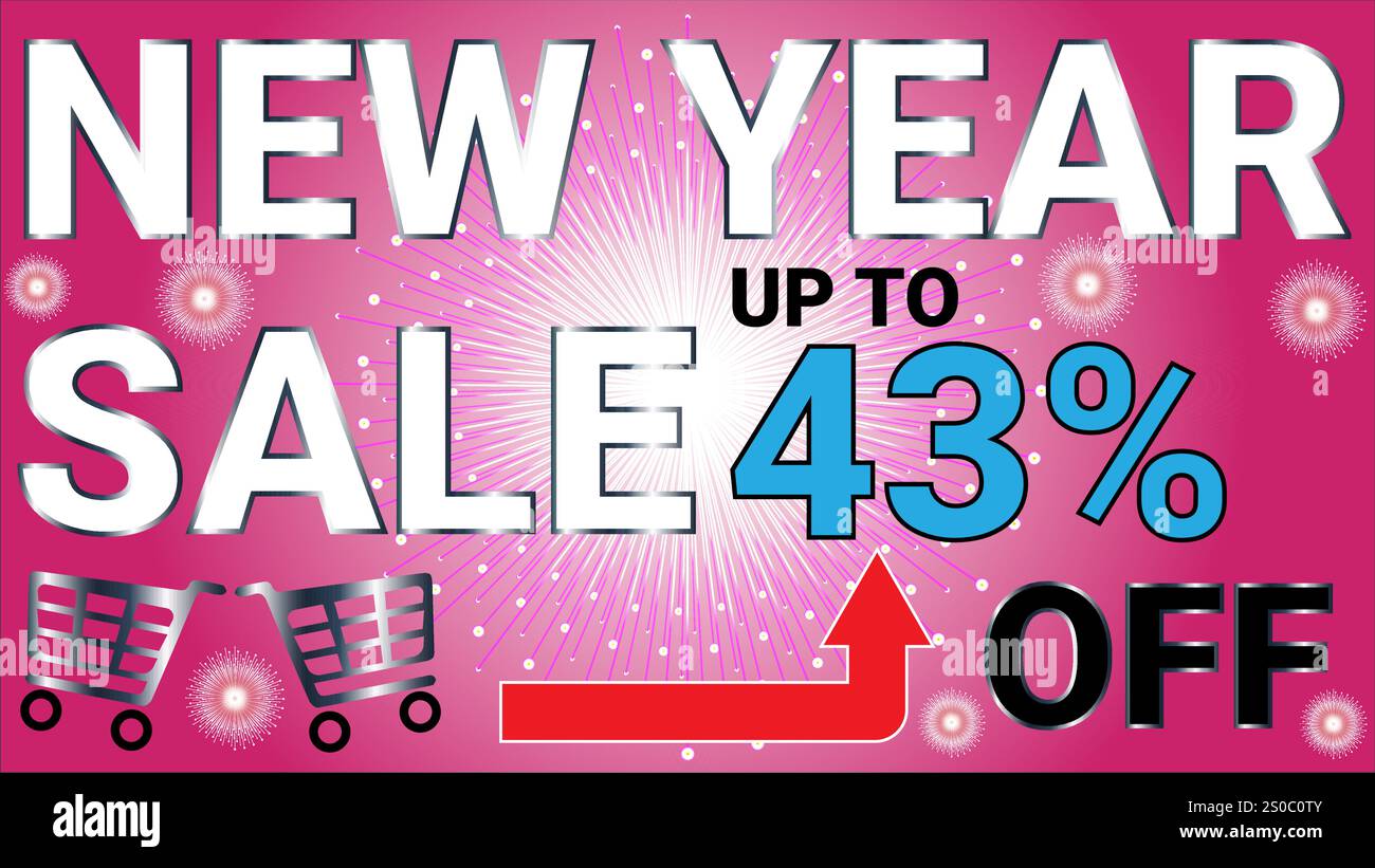 New year sale up to 43 percent off banner with Pink Violet and white ...