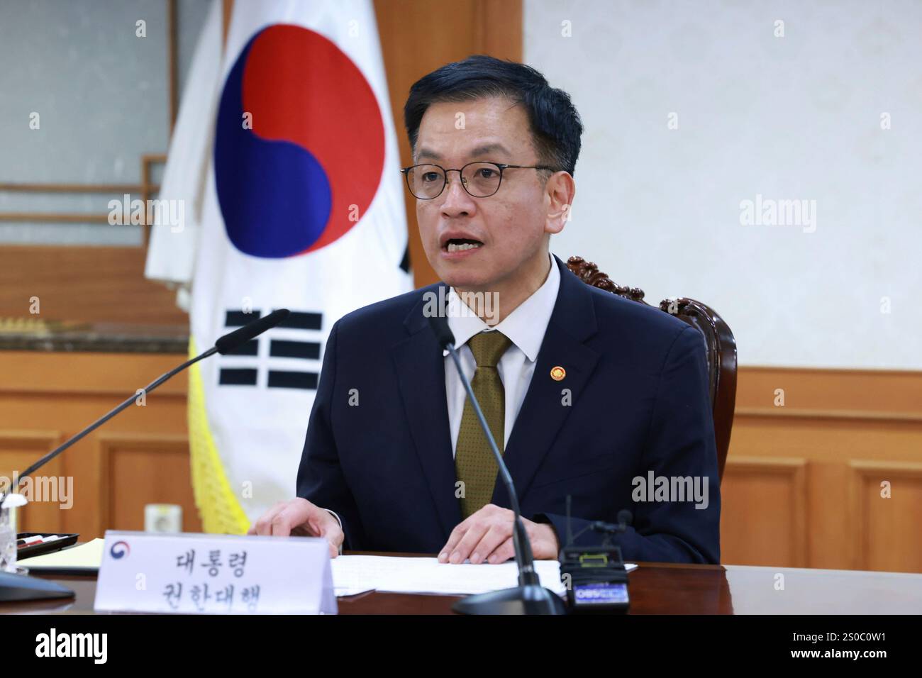 South Korea's acting President Choi Sang-mok speaks during the National Security Council at the ...