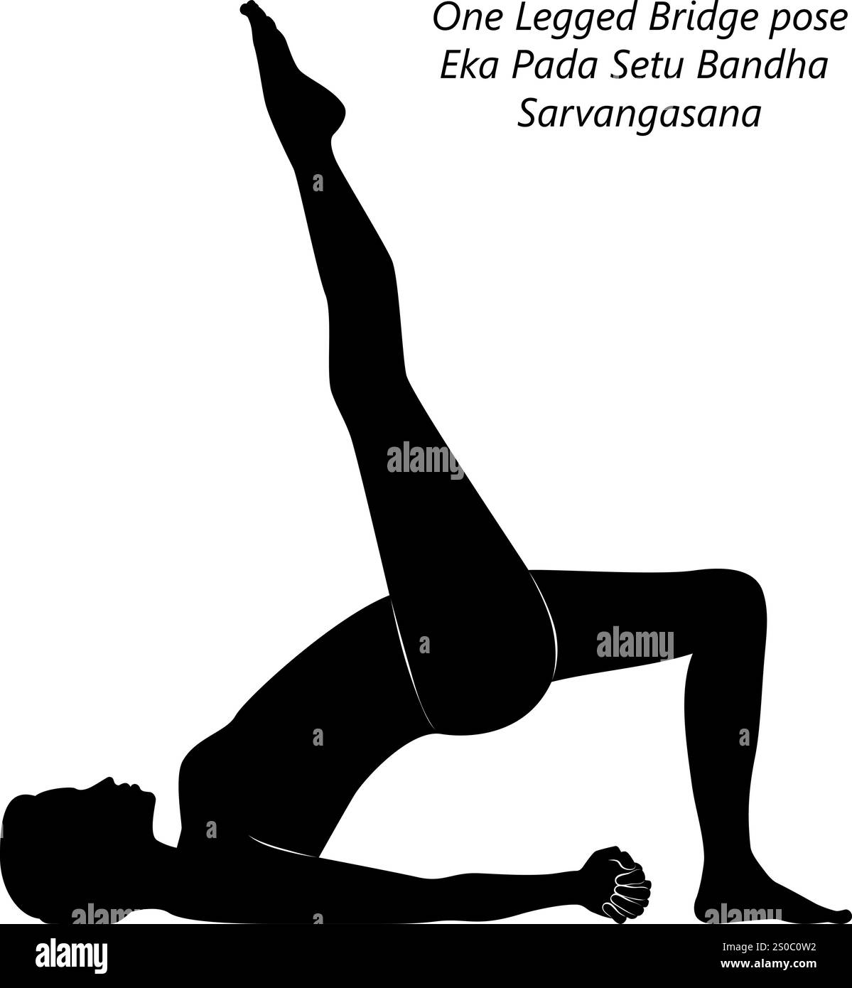 Silhouette of woman practicing Eka Pada Setu Bandha Sarvangasana yoga ...