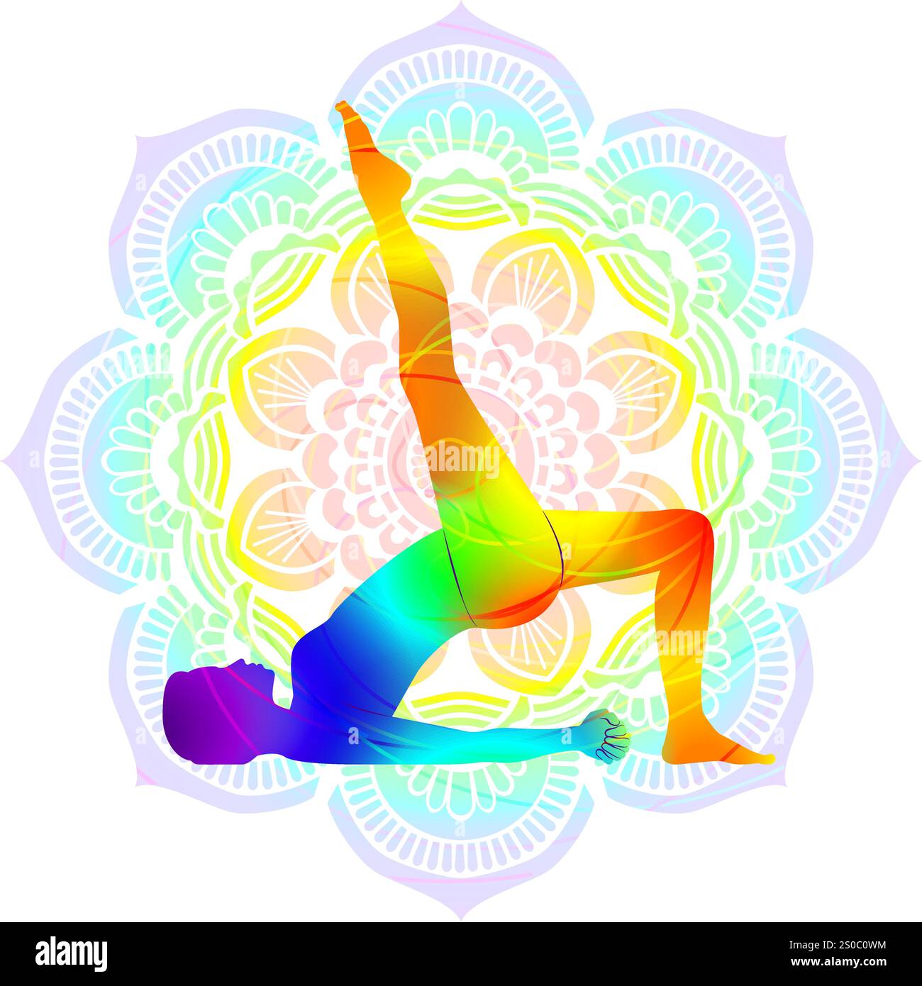 Colorful silhouette of woman practicing Eka Pada Setu Bandha ...