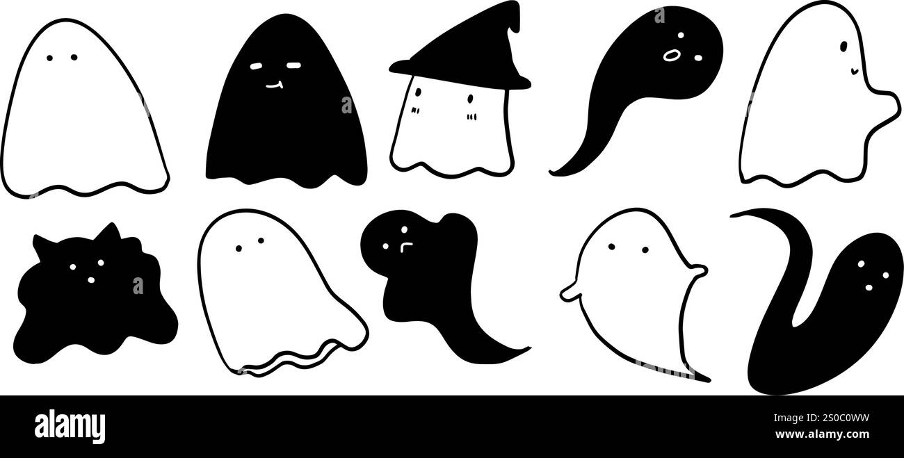 Cute Ghosts Illustration Set | Minimalist Doodle Vector for Halloween ...