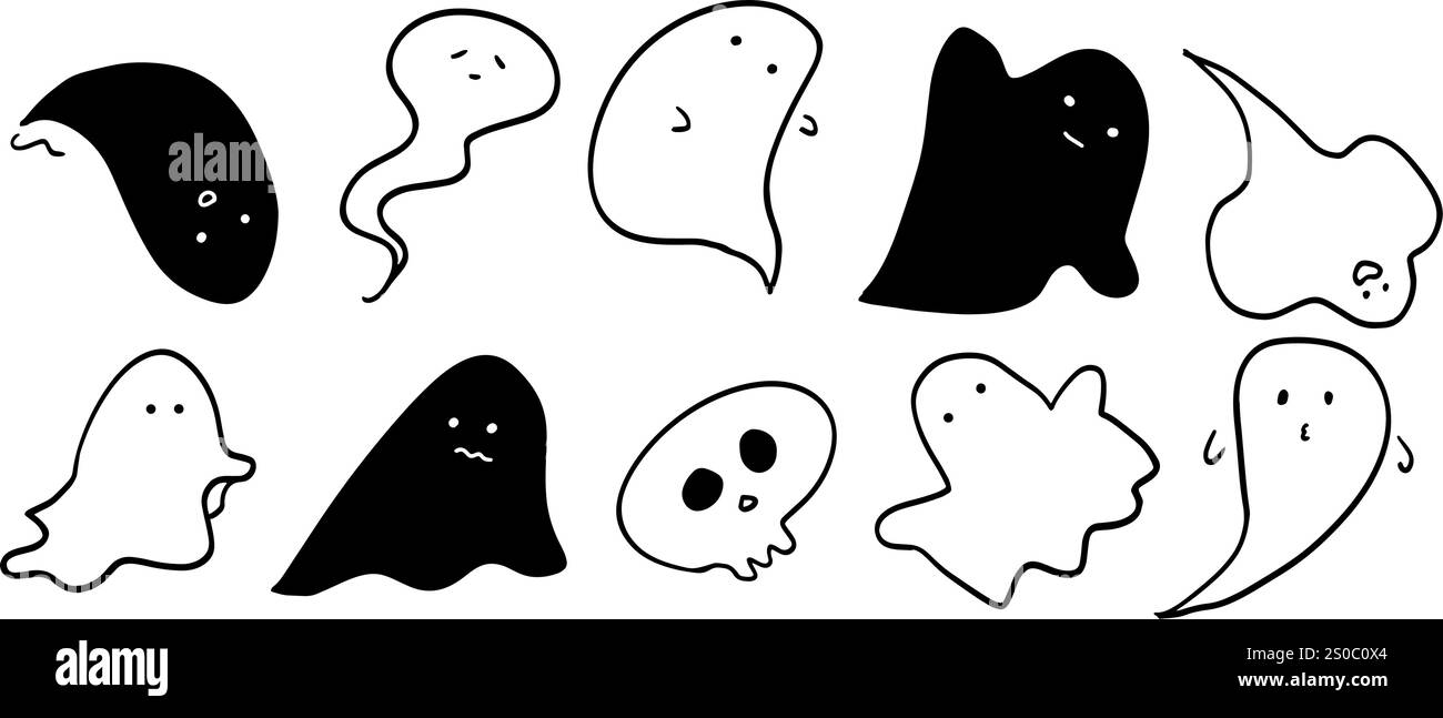 Cute Ghosts Illustration Set | Minimalist Doodle Vector for Halloween ...
