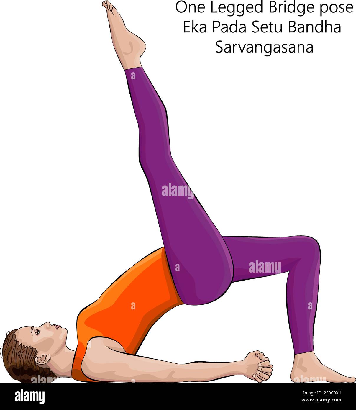 Young woman practicing Eka Pada Setu Bandha Sarvangasana yoga pose. One ...