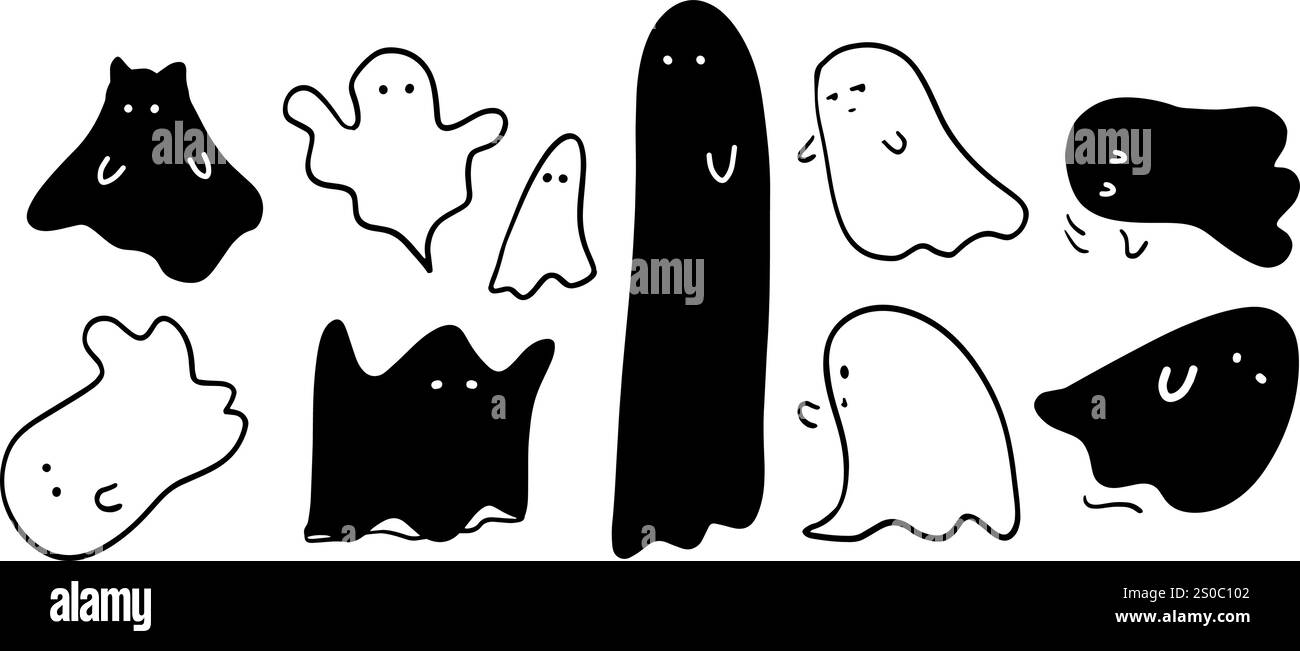 Cute Ghosts Illustration Set | Minimalist Doodle Vector for Halloween ...