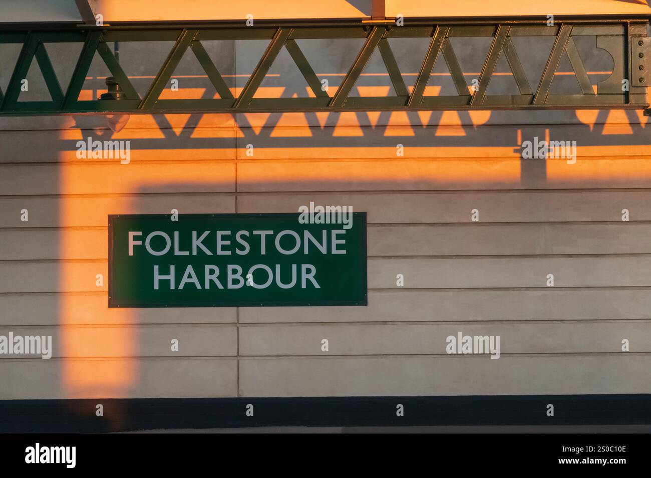 England, Kent, Folkestone,Folkestone Harbour Train Station Sign and ...