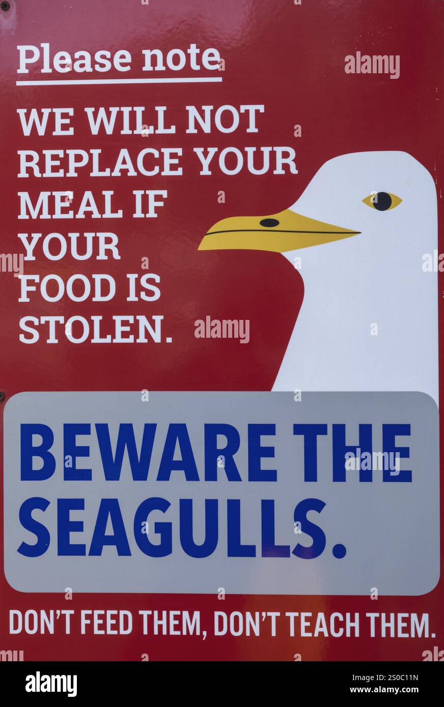 England, Kent, Dover, Amusing Colourful Beware the Seagull Sign Stock ...