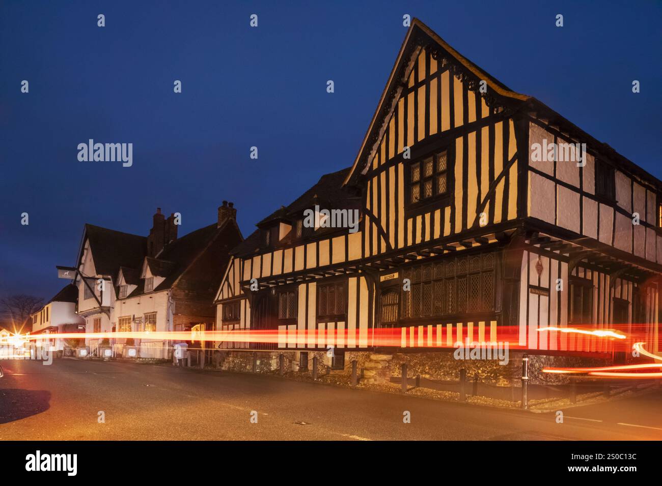 England, Kent, Wingham, Night view of The Historic Half Timbered Old ...