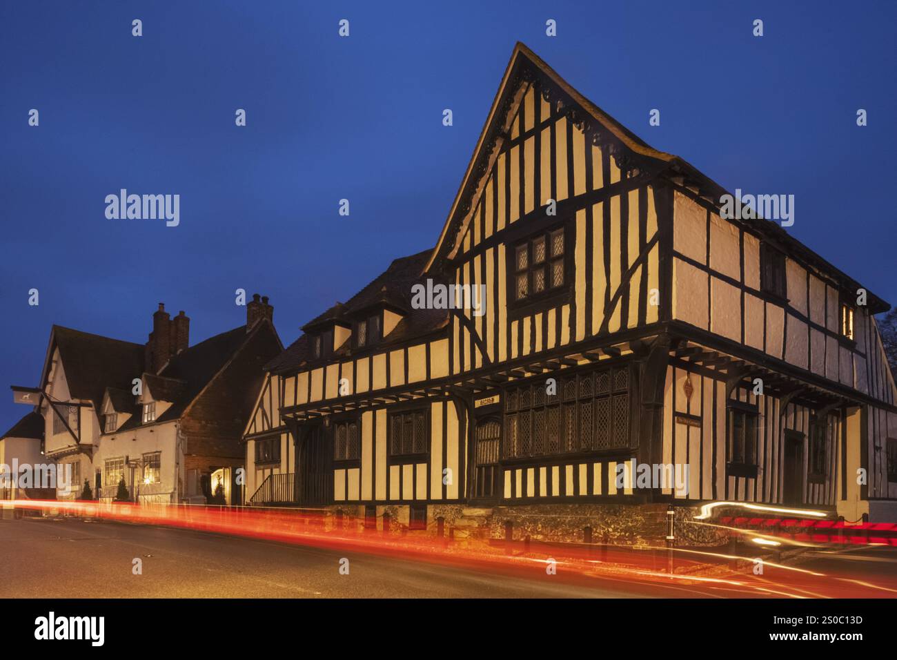England, Kent, Wingham, Night view of The Historic Half Timbered Old ...