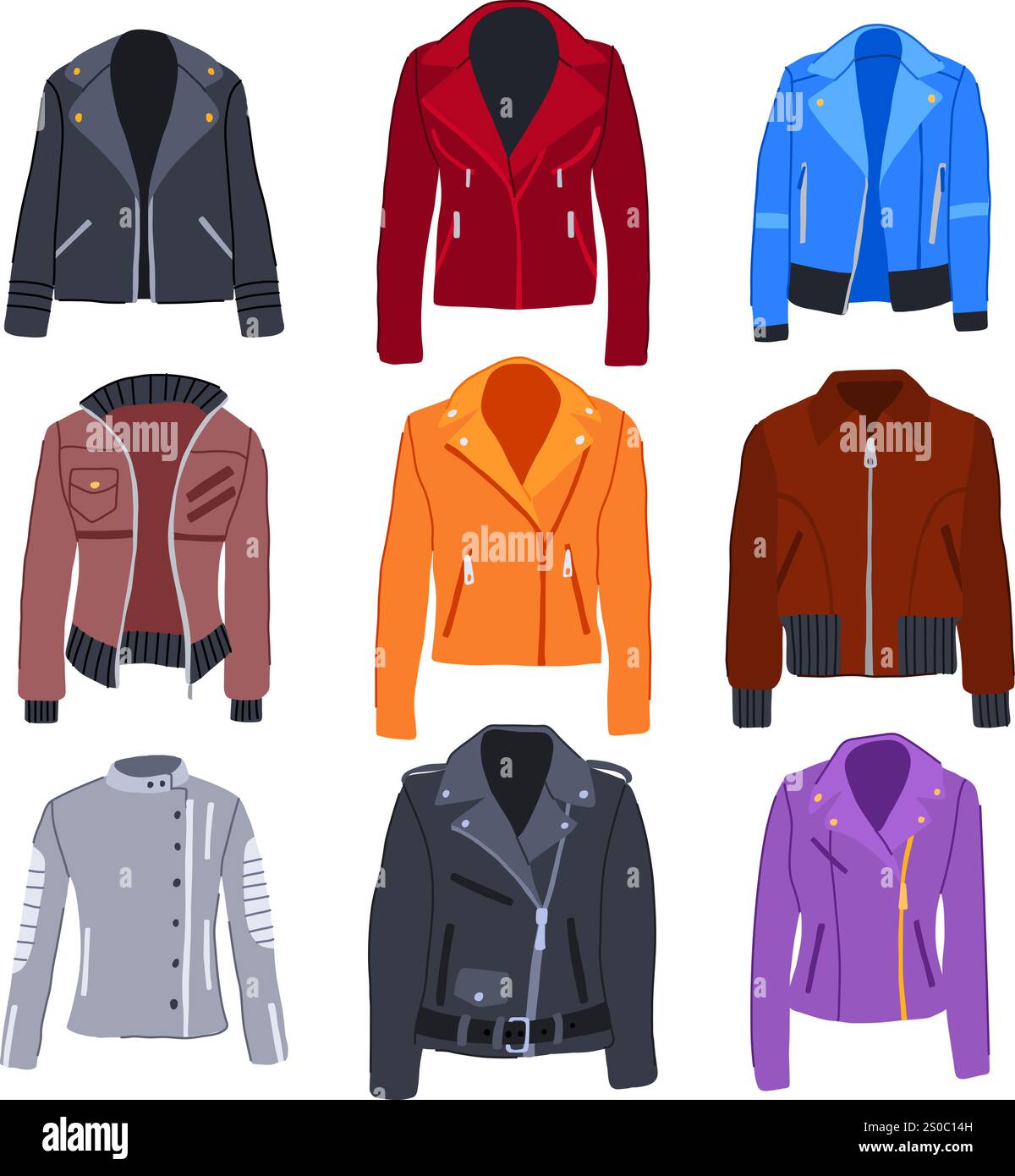 leather jacket female set cartoon vector illustration Stock Vector ...