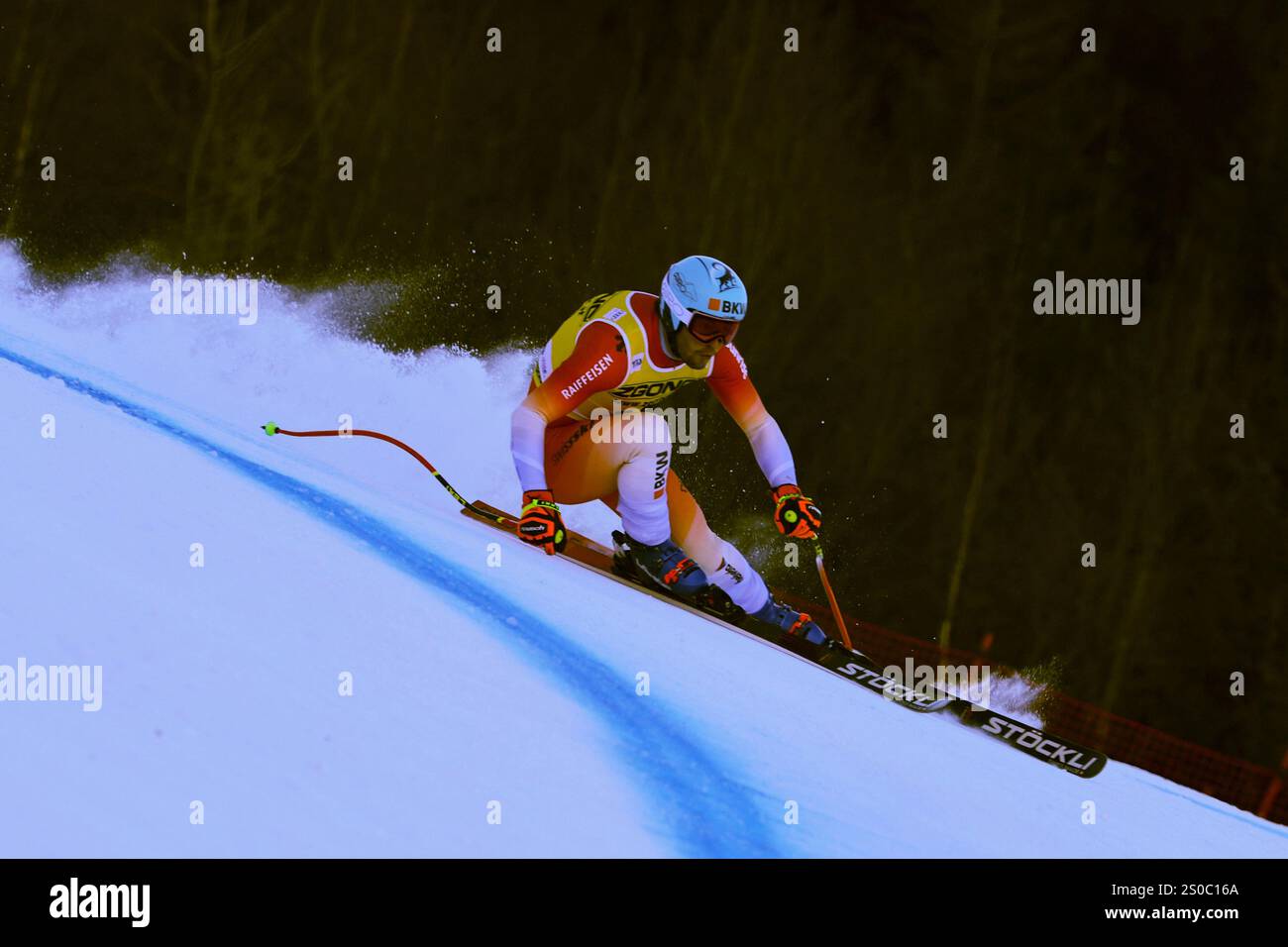 Switzerland's Alexis Monney speeds down the course during an alpine ski ...