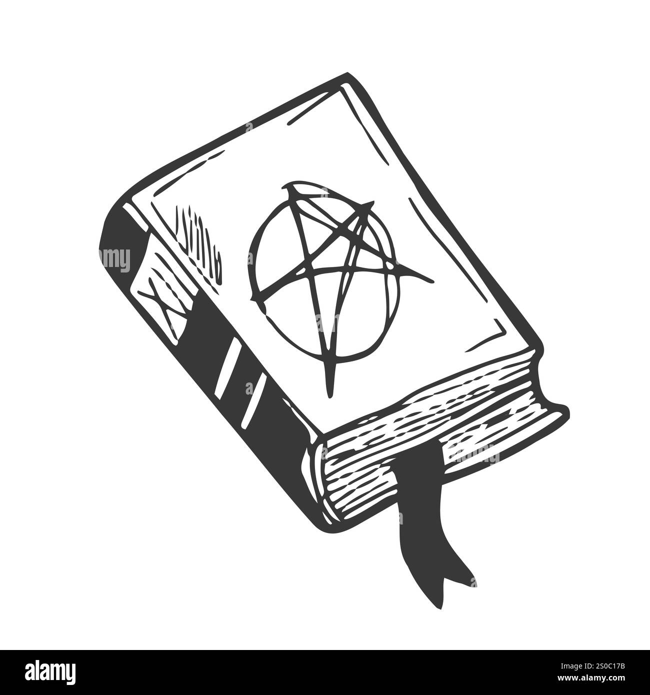 Dark magic spell book cartoon drawing, cute black and white wiccan ...