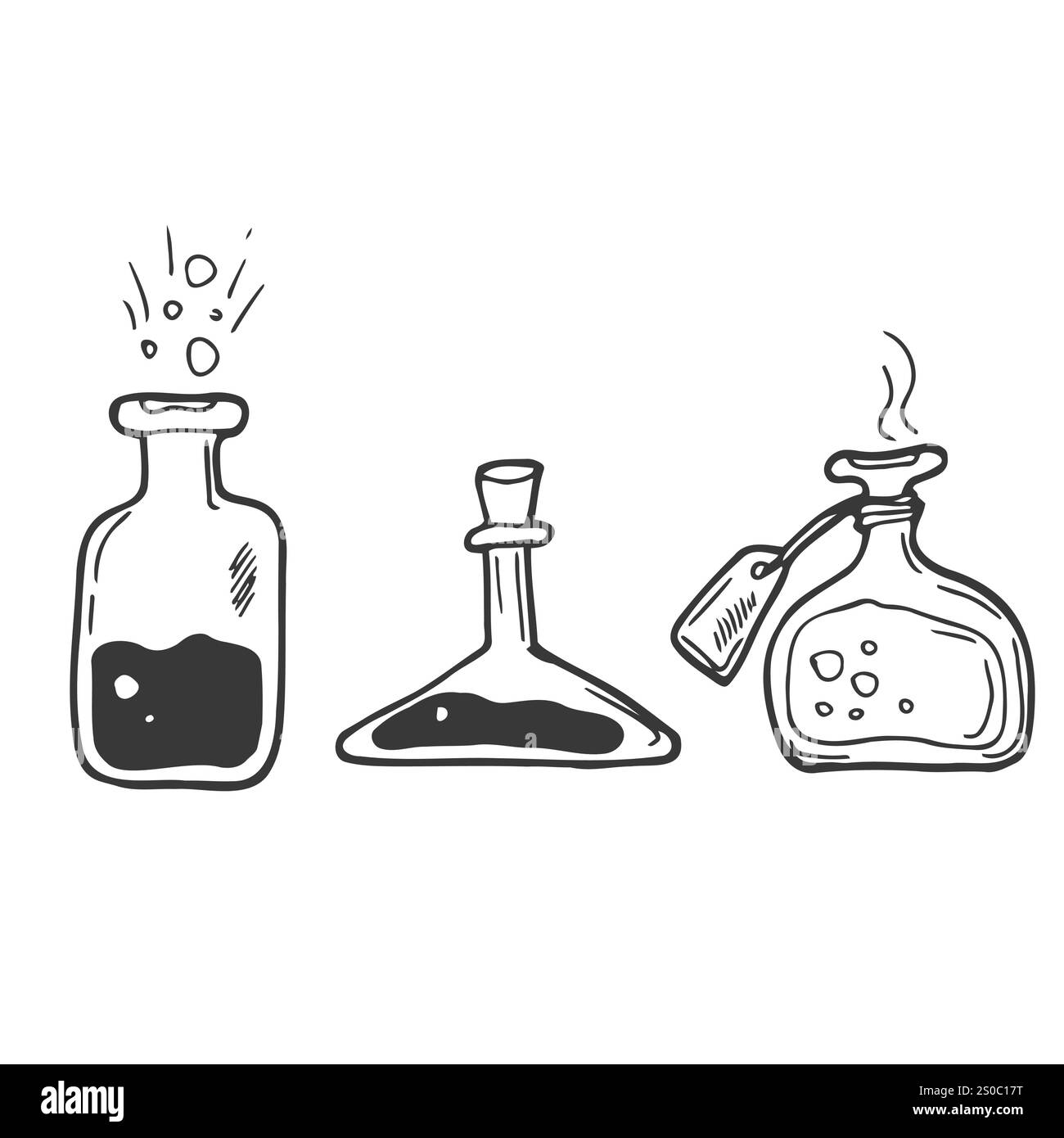 Set of magic potions, tubes and bottles. Doodle style Stock Vector ...