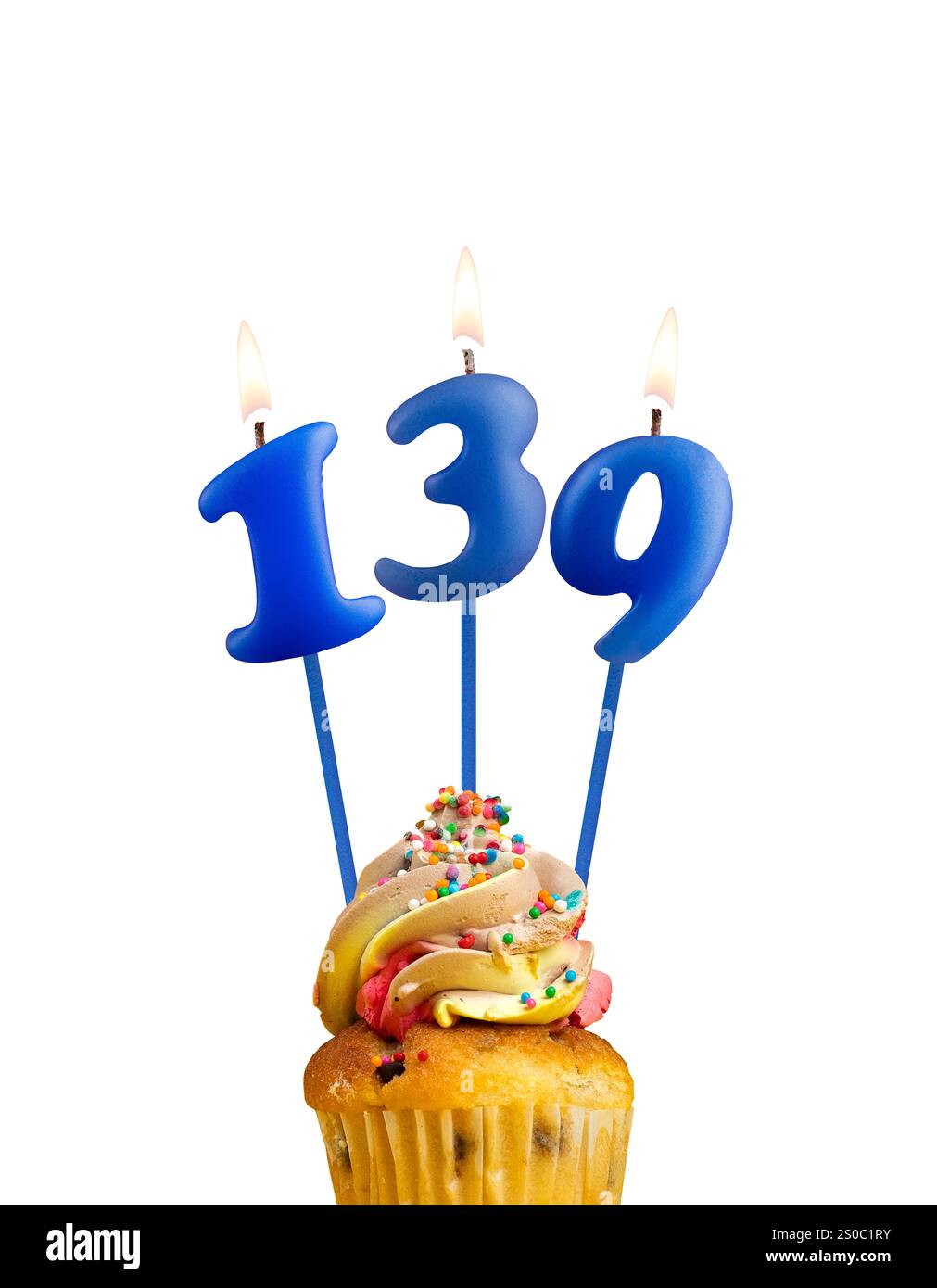 Blue number 139 candle - Birthday card on a white background Stock ...