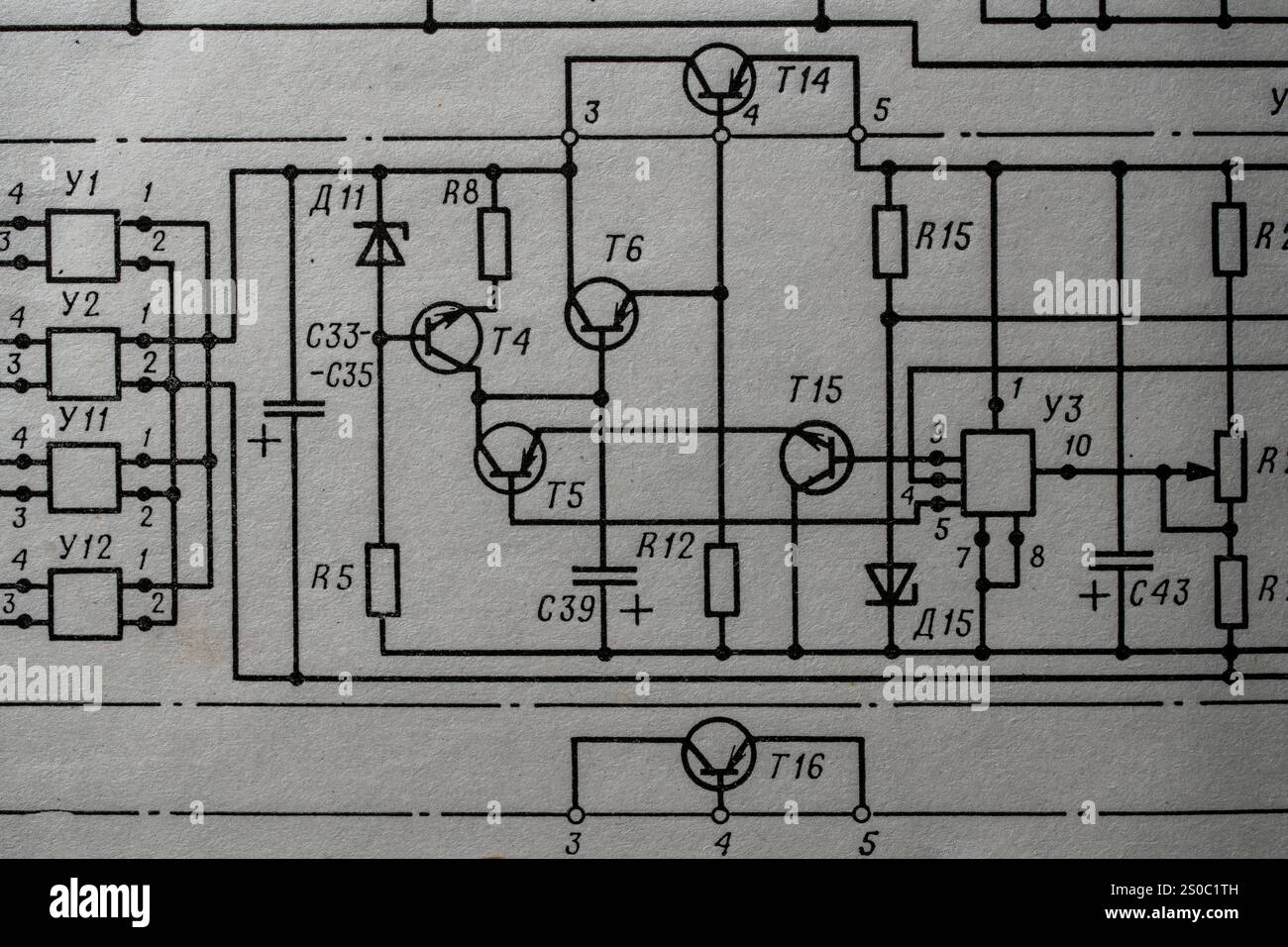 Old radio circuit printed on vintage paper electricity diagram as ...