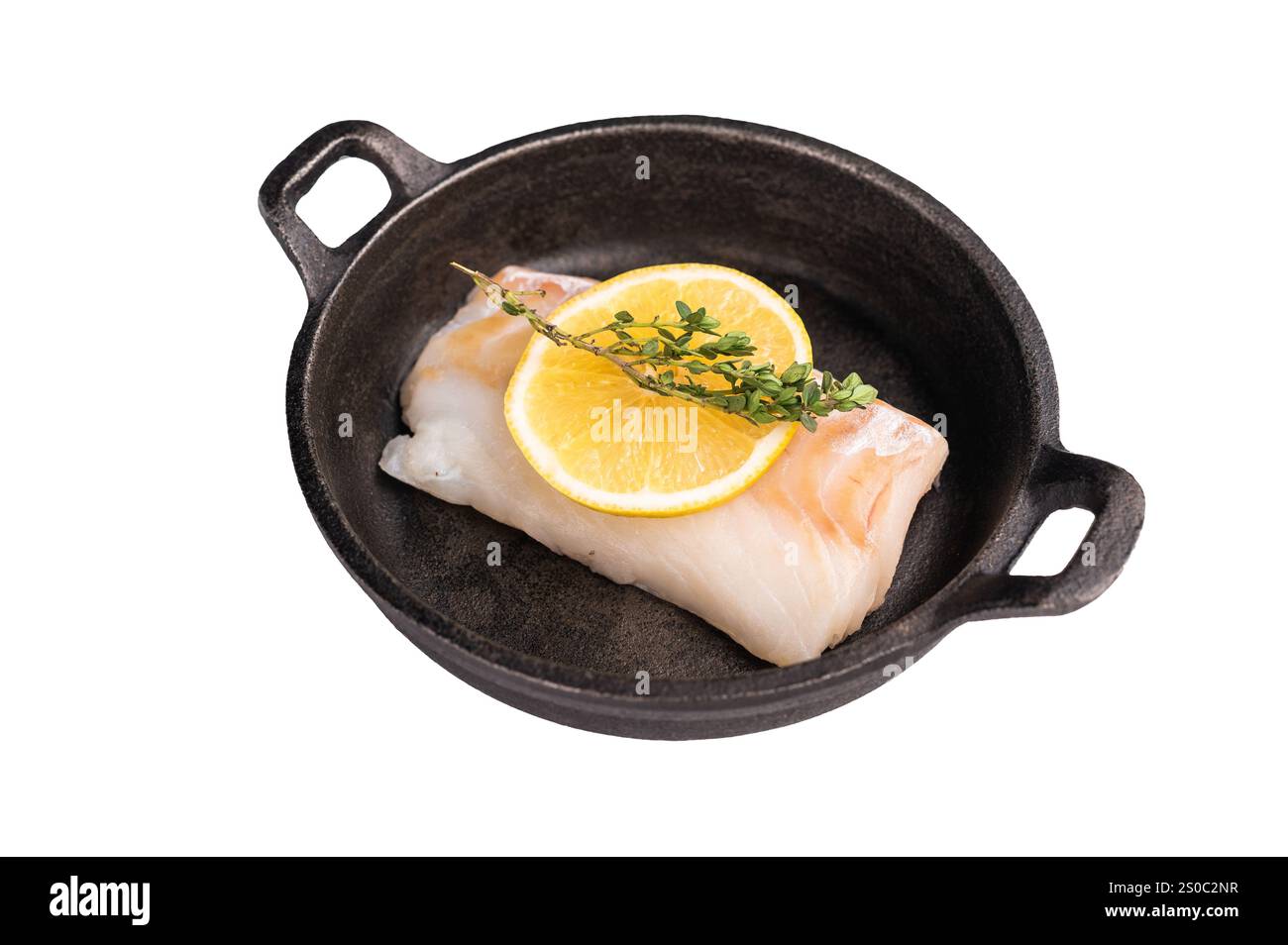 Raw cod fish fillets, whitefish without skin in skillet isolated on ...