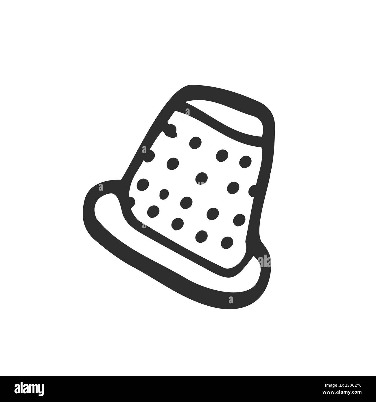 Hand drawn thimble for sewing isolated on a white background. Doodle, illustration in a simple ...