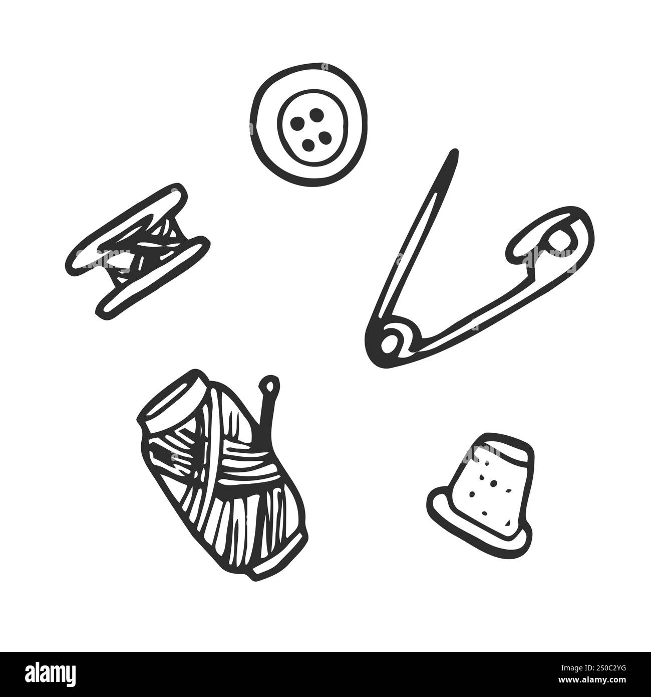 Vector graphic set of hand drawn sewing tools. Sewing kit illustration ...