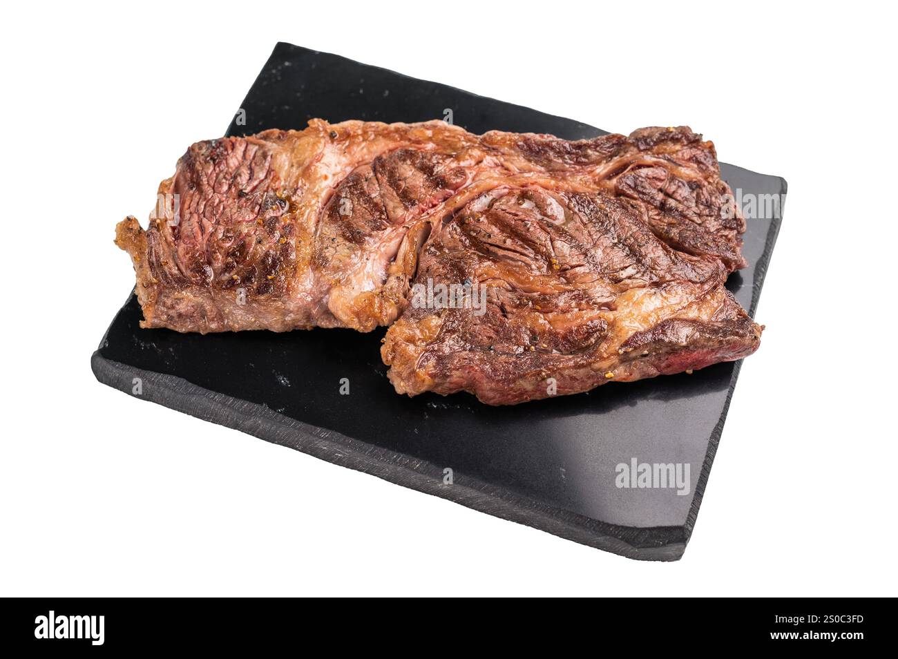 Grilled Chuck eye roll steak, marbled beef meat isolated on white ...