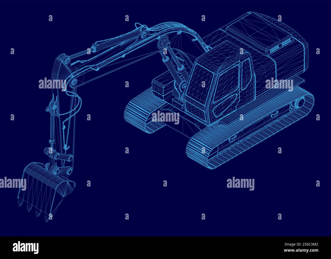 Blue drawing of a construction vehicle. The drawing is of a large ...