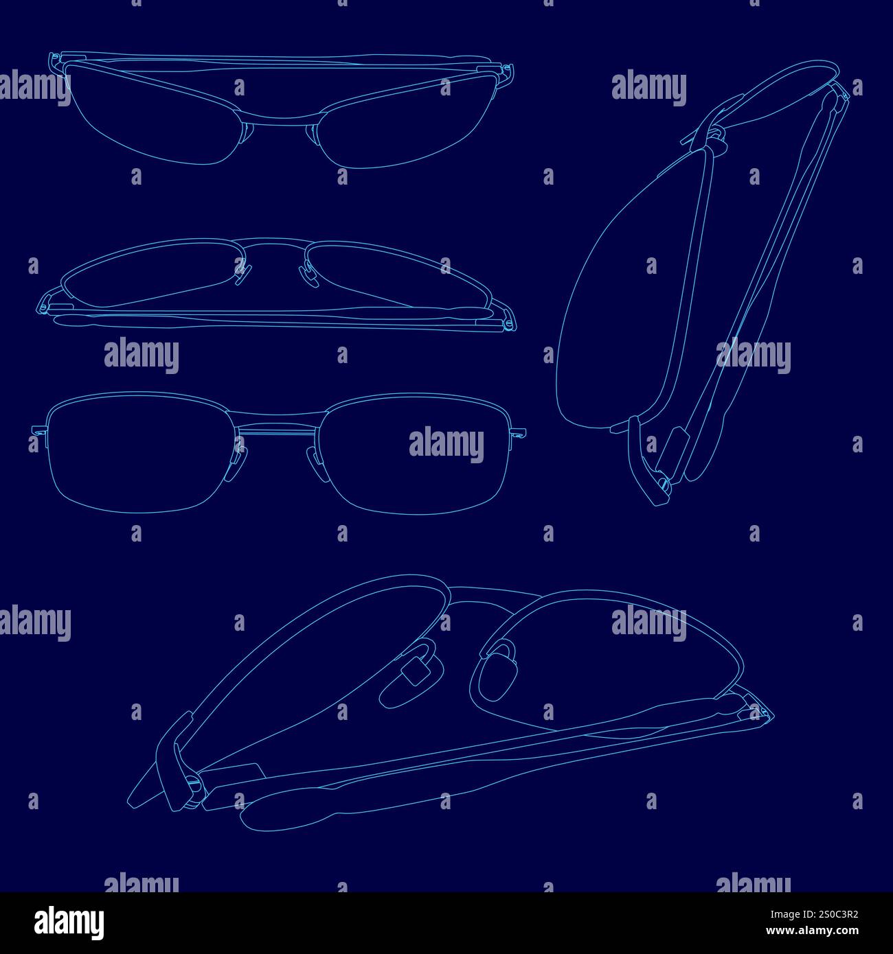 Series of blue drawings of glasses. The drawings are of different ...
