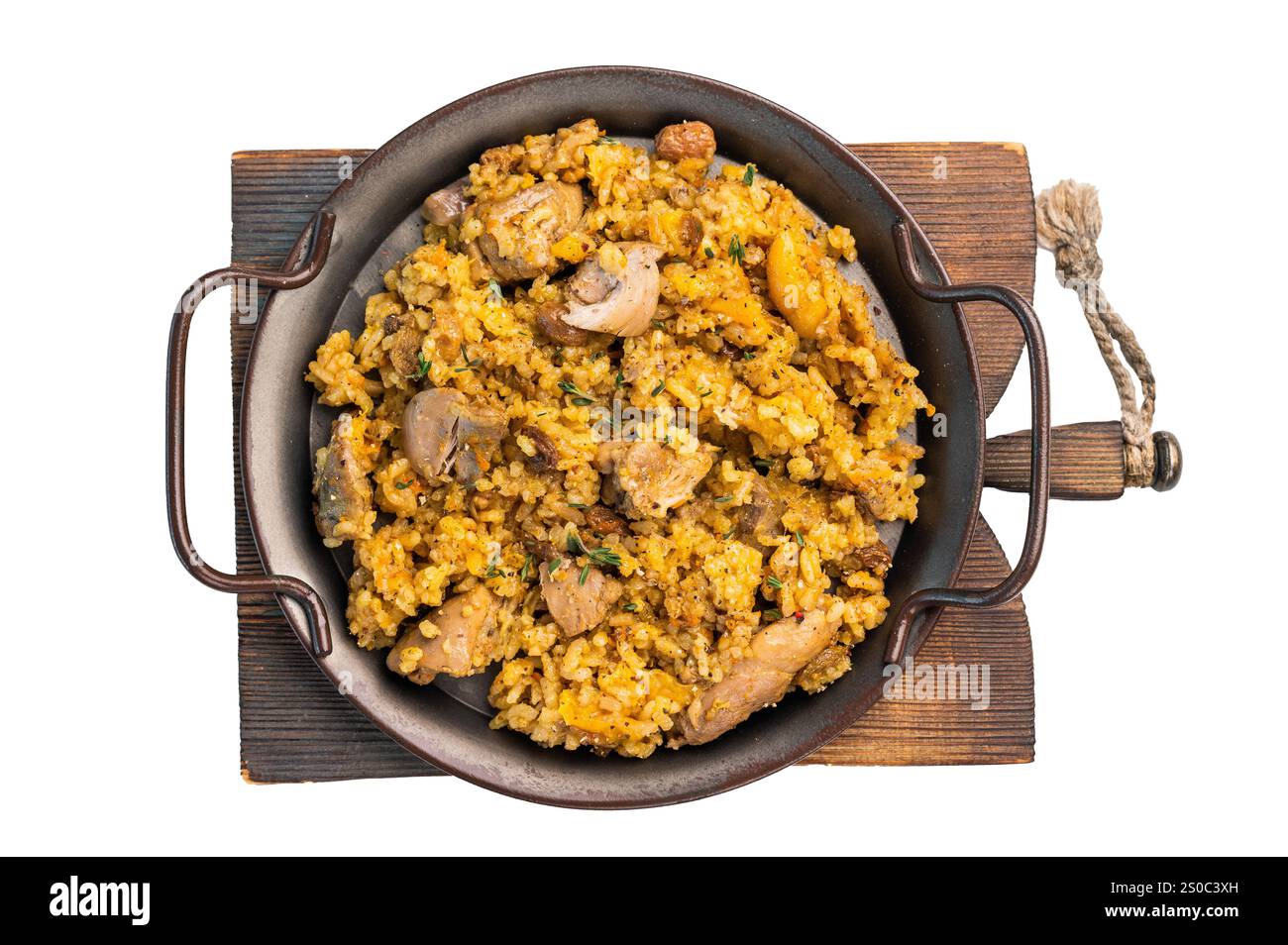 Arabic national rice food pilaf cooked with roast meat isolated on ...