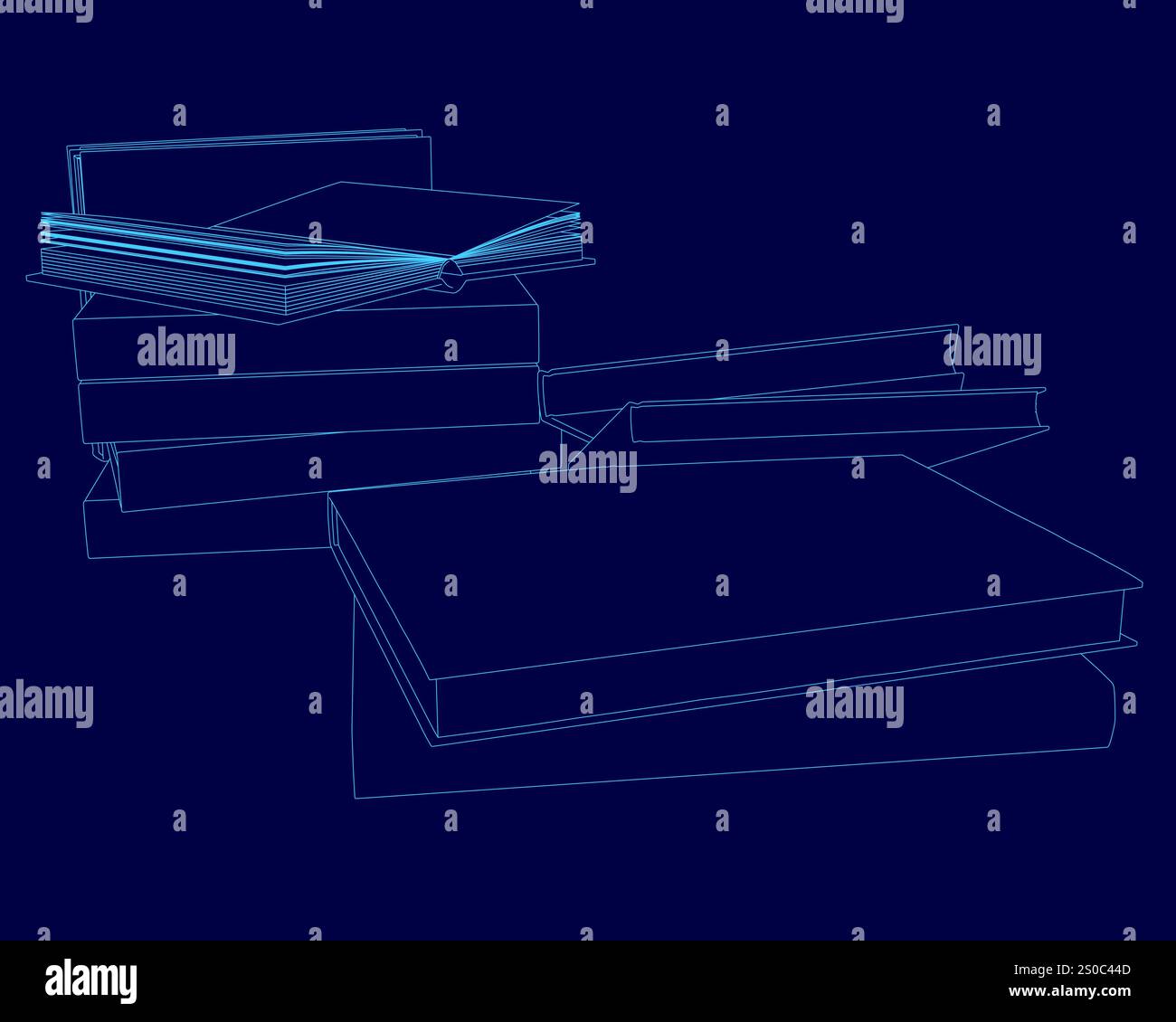 Stack of books is shown in a blue background. The books are stacked on ...