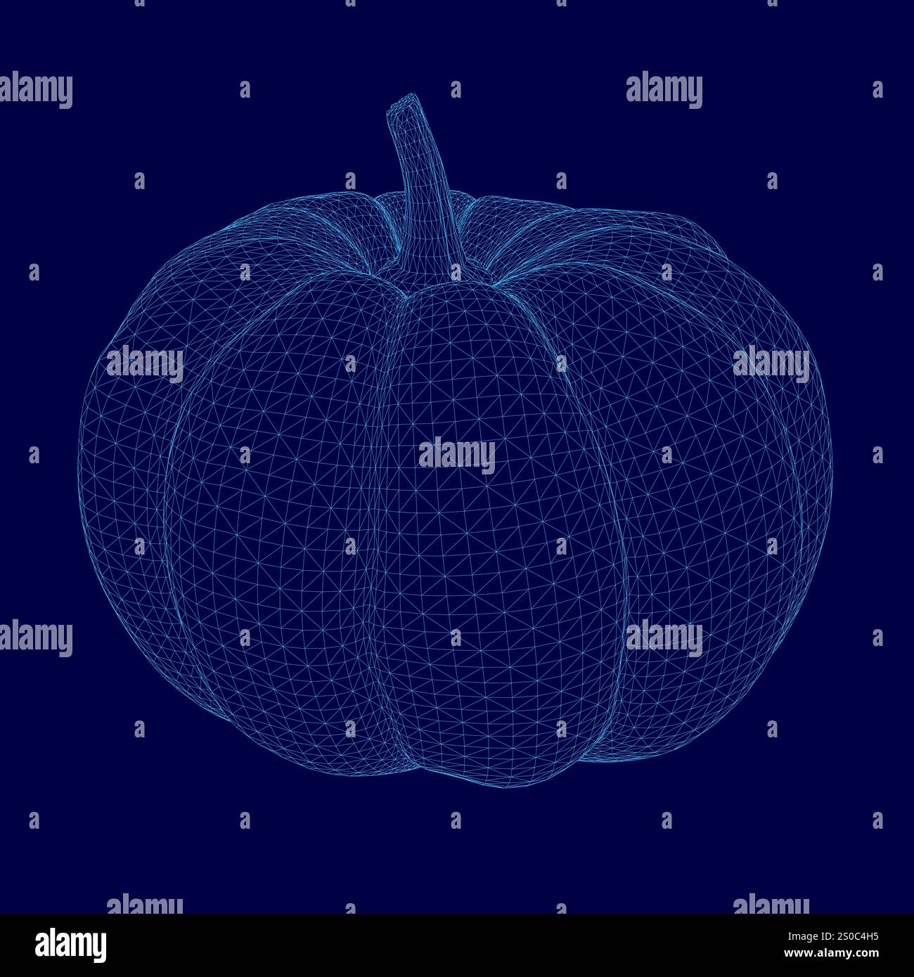 Blue image of a pumpkin. The pumpkin is shown in a 3D format, with a ...