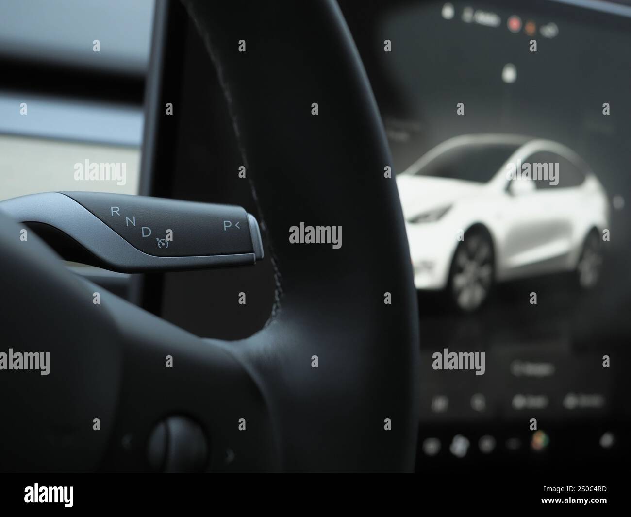 Galati, Romania - December 26, 2024: Tesla gear shift on a Tesla Model ...