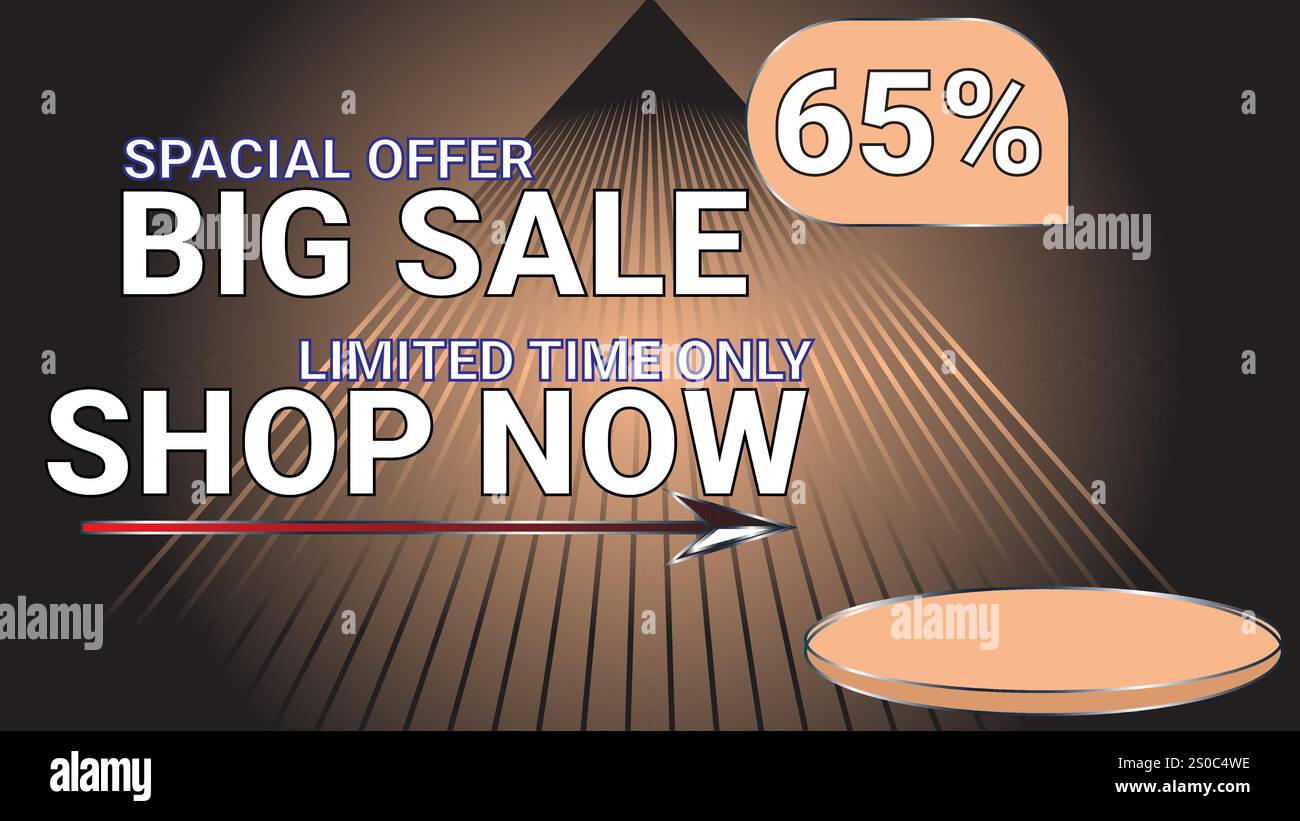 65 percent Special offer big sale limited time only shop now template banner with Pastel Orange ...