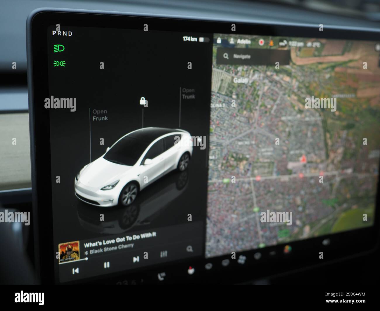 Galati, Romania - December 26, 2024: Tesla model Y display with focus ...