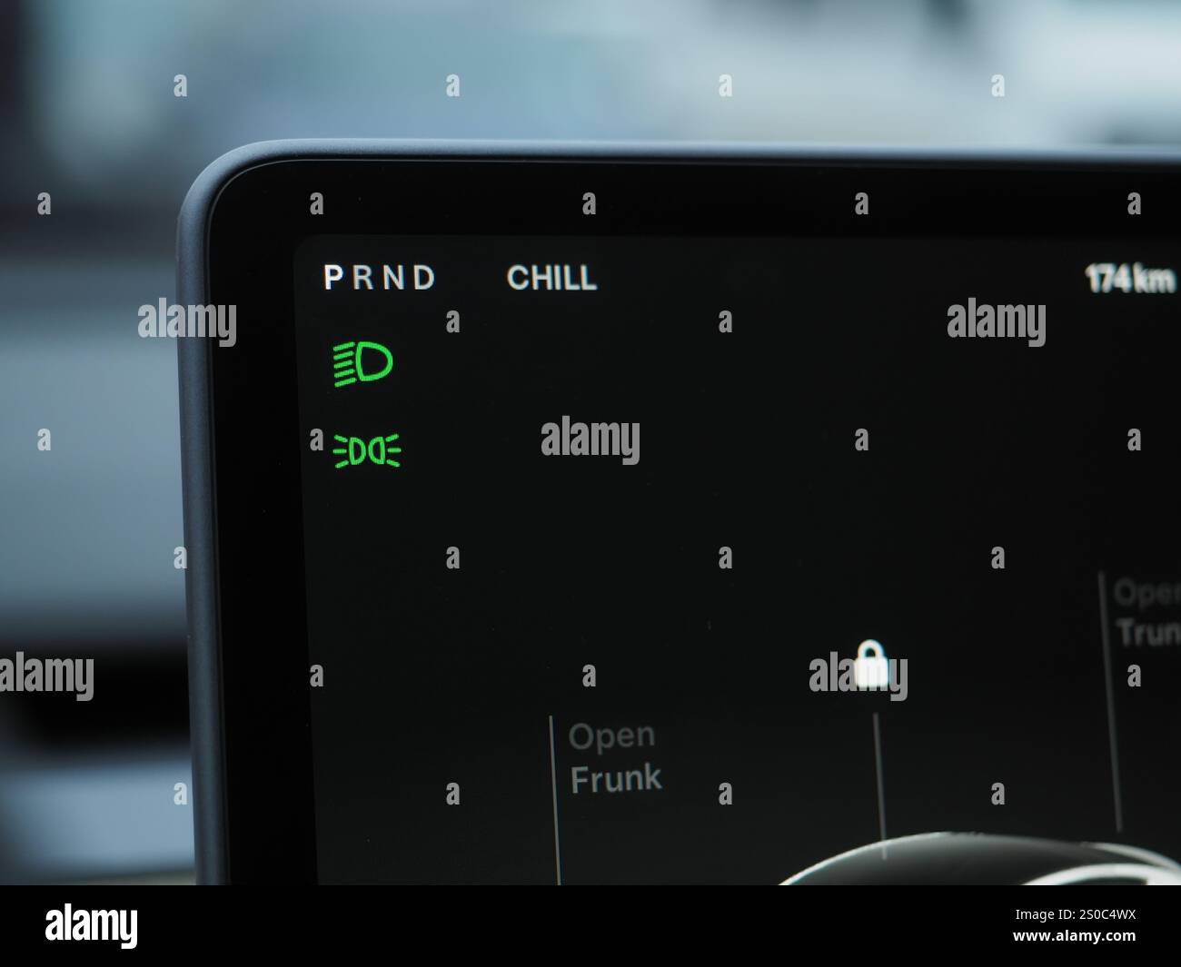 Galati, Romania - December 26, 2024: Tesla model Y display with focus ...