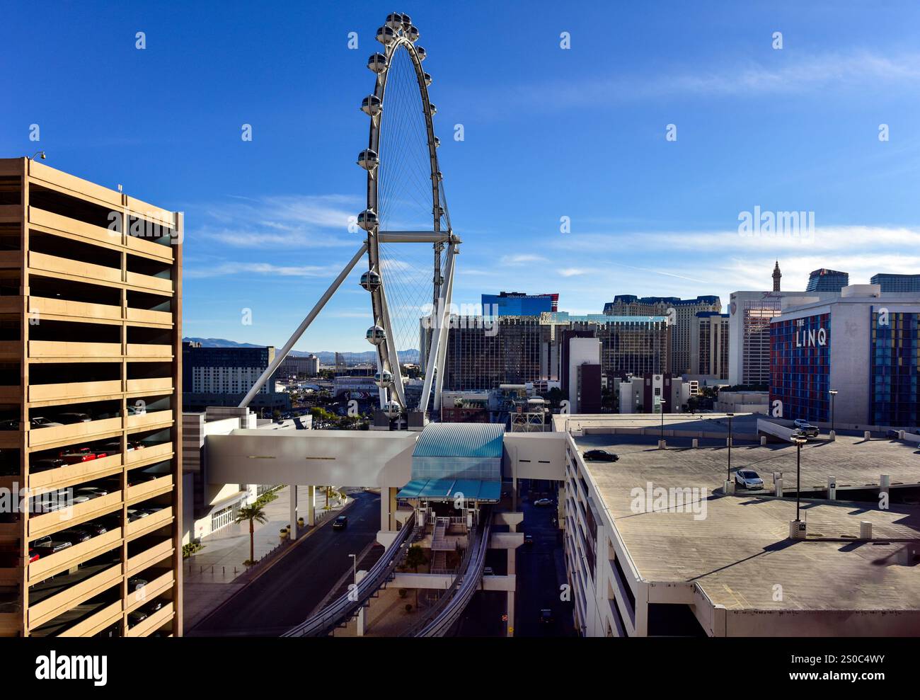The back side of the Las Vegas Strip, with a view of the LINQ Sky Wheel ...