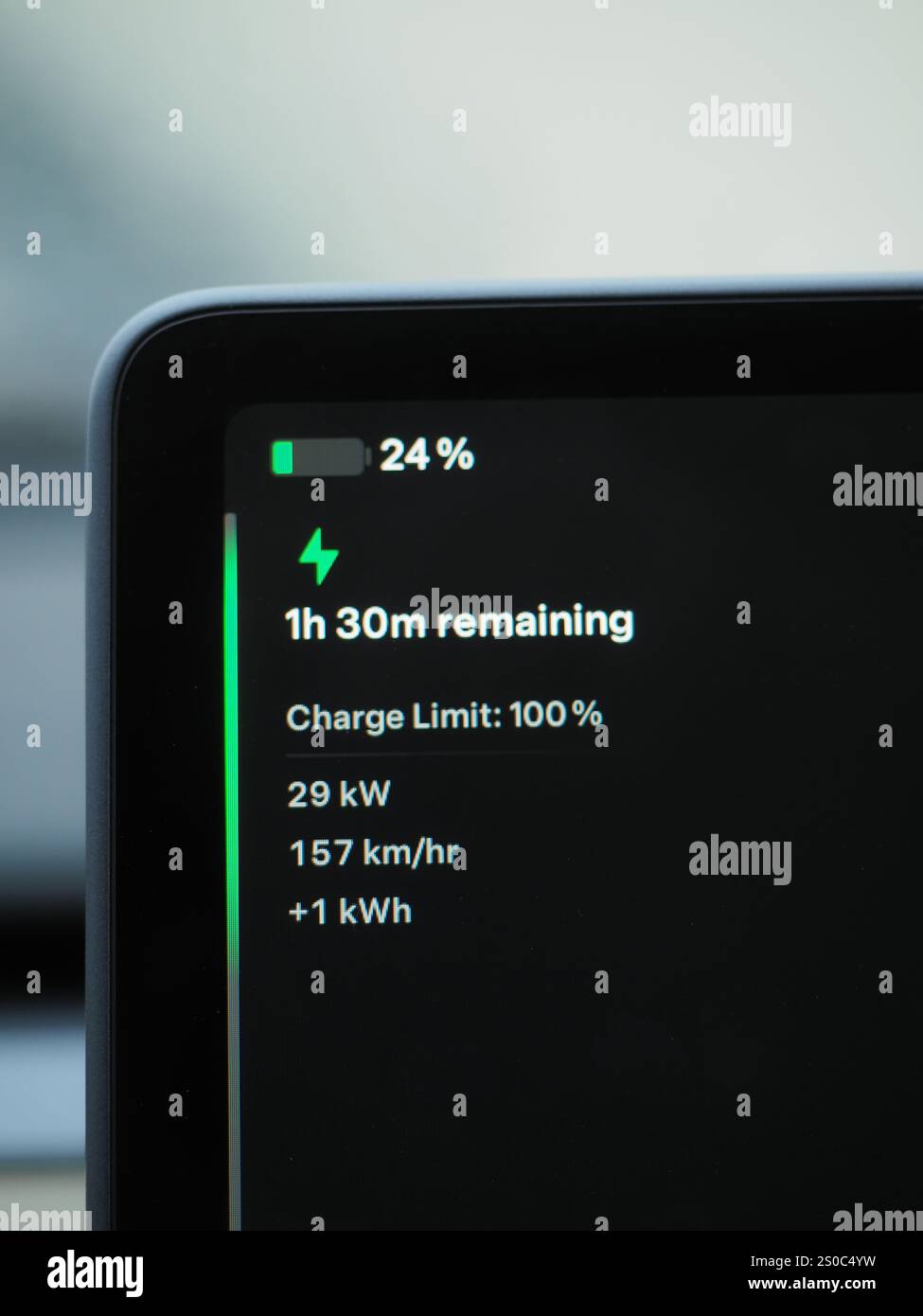Galati, Romania - December 26, 2024: Tesla model Y display shows ...