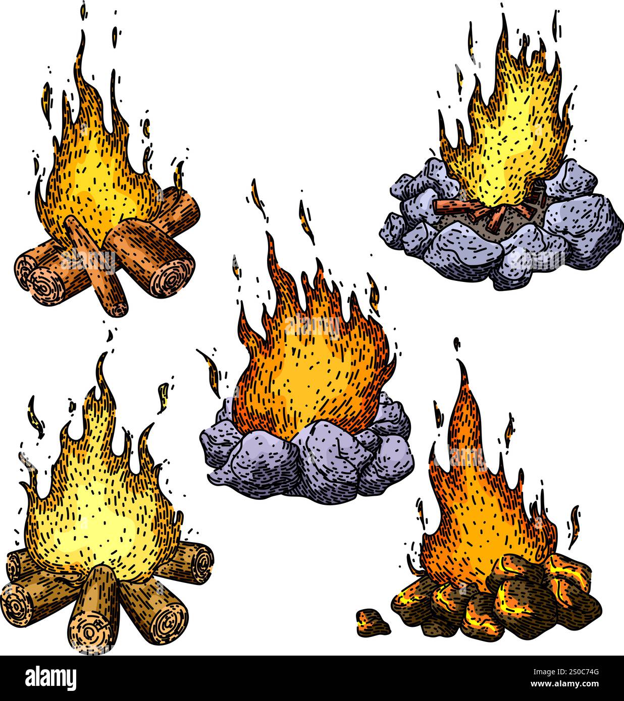 campfire set sketch hand drawn vector Stock Vector Image & Art - Alamy