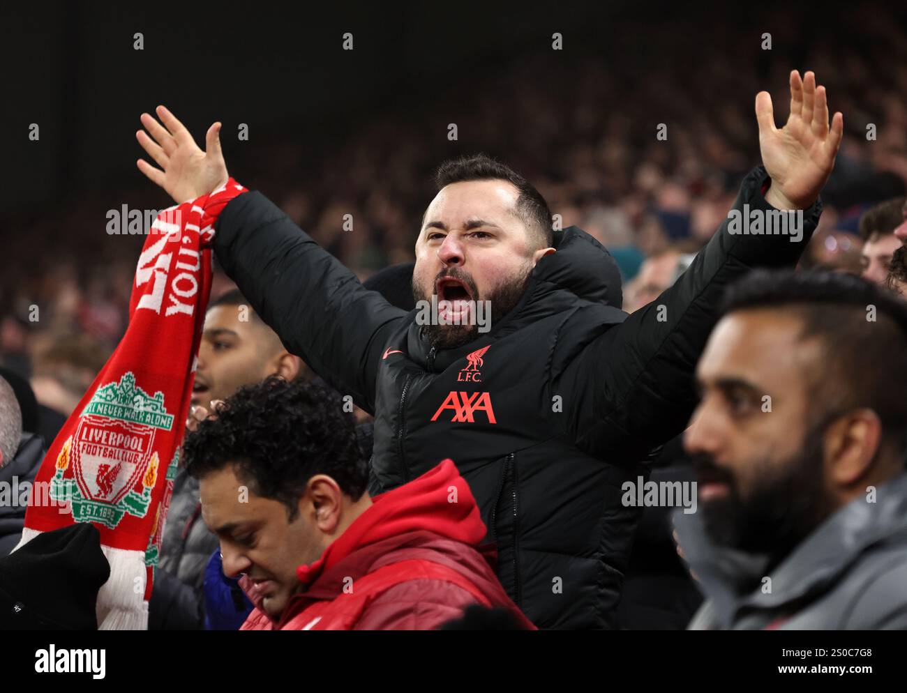 Liverpool, England, 26th December 2024. A passionate Liverpool fan ...
