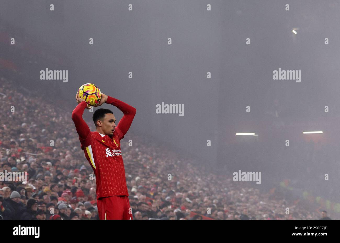 Liverpool, UK. 26th Dec, 2024. Liverpool's Trent Alexander-Arnold takes ...