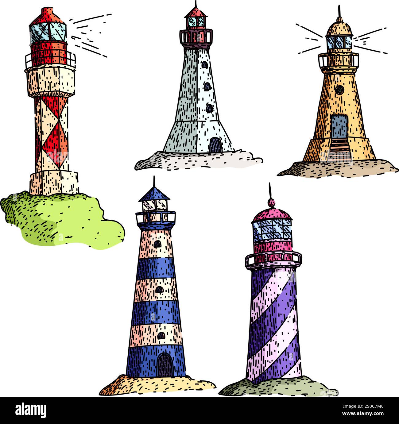lighthouse set sketch hand drawn vector Stock Vector Image & Art - Alamy