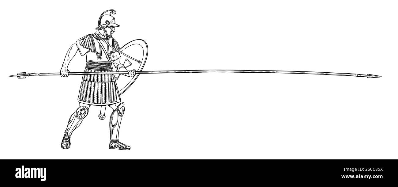 Macedonian phalanx. Greek hoplite with long spear sarissa. Historical ...