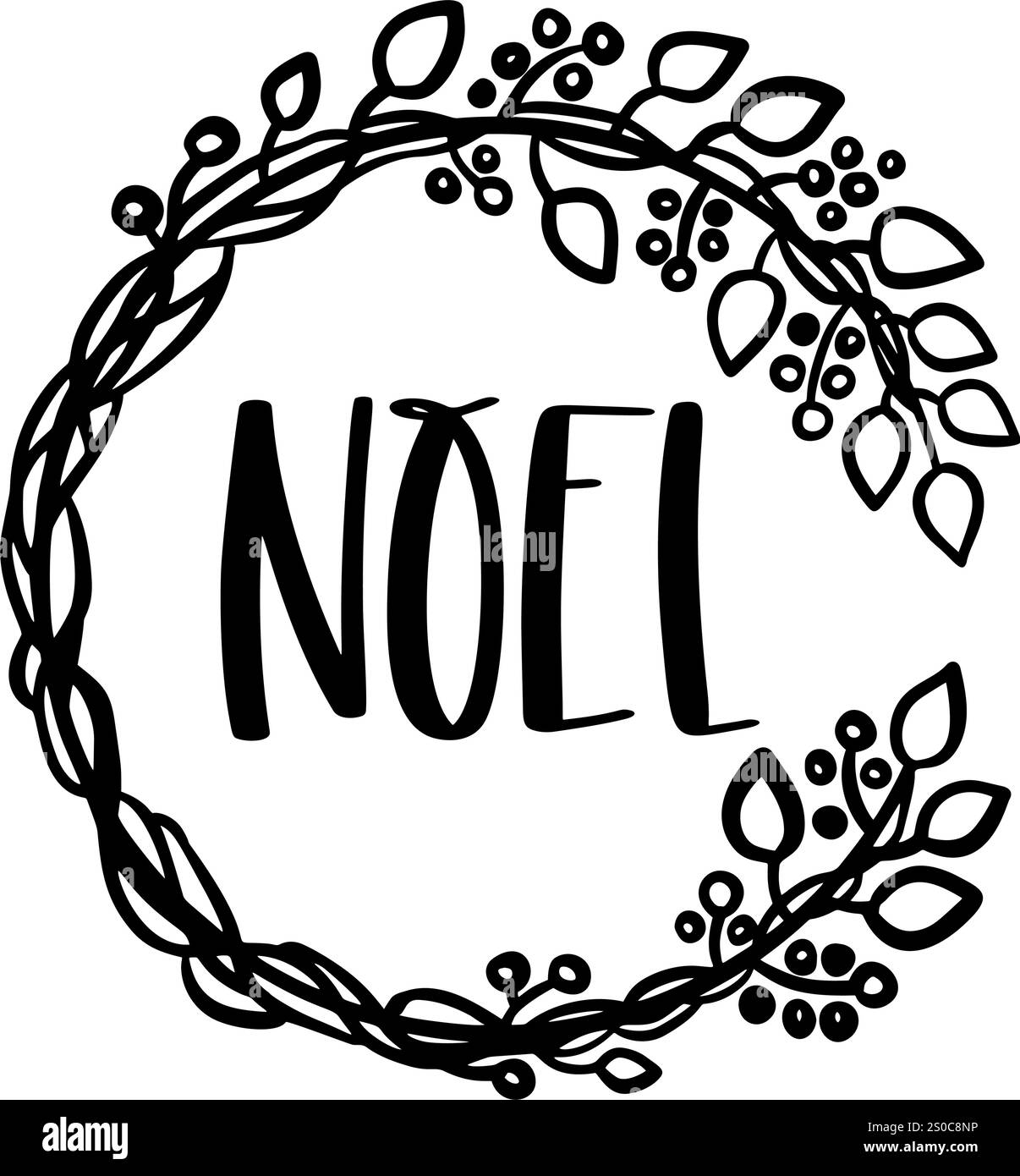 Noel. A minimalist black wreath encircles a festive Christmas quote ...