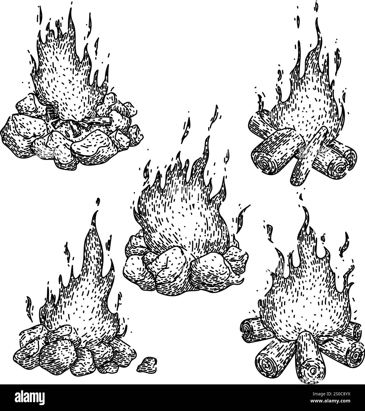 campfire set sketch hand drawn vector Stock Vector Image & Art - Alamy