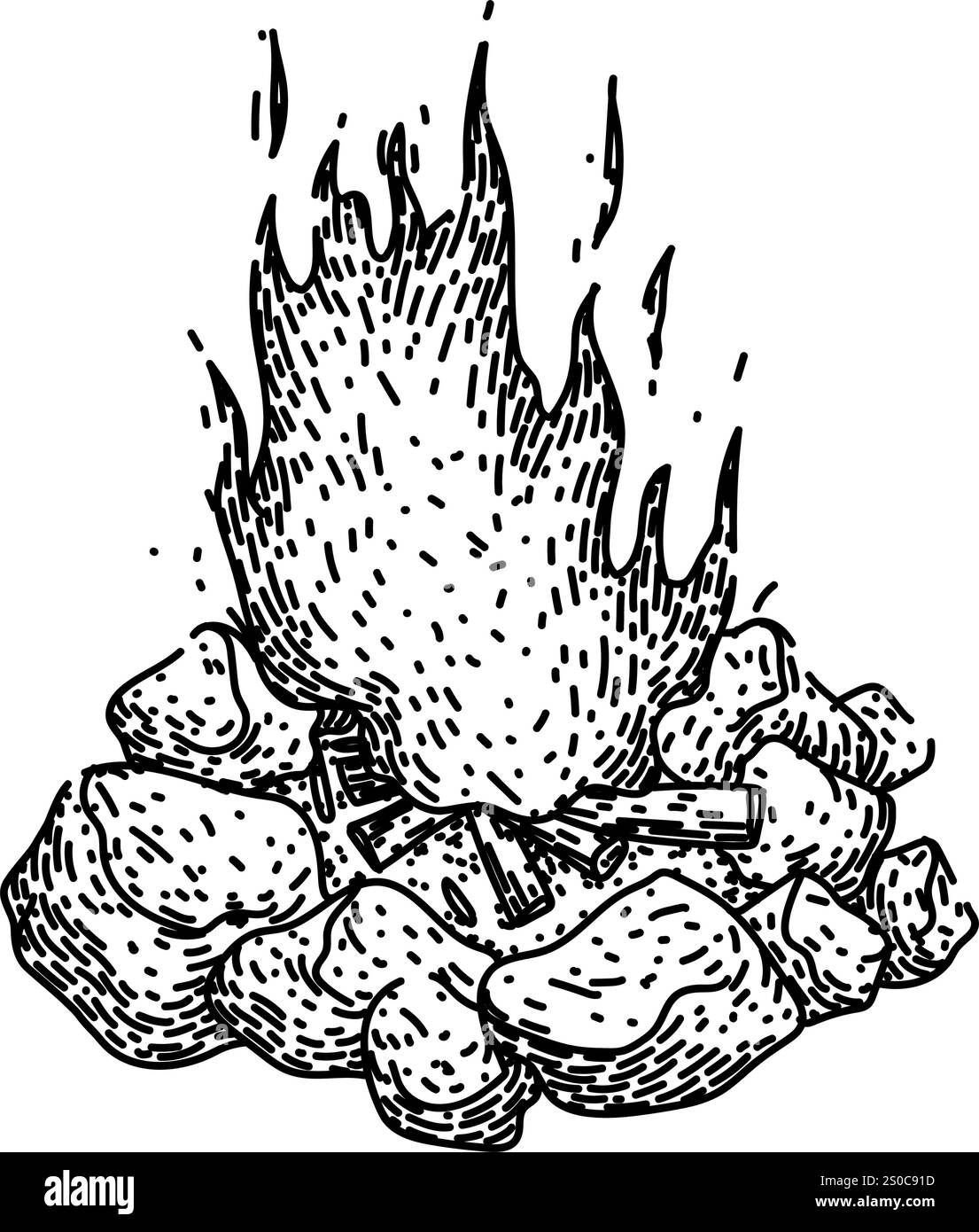 flames campfire sketch hand drawn vector Stock Vector Image & Art - Alamy