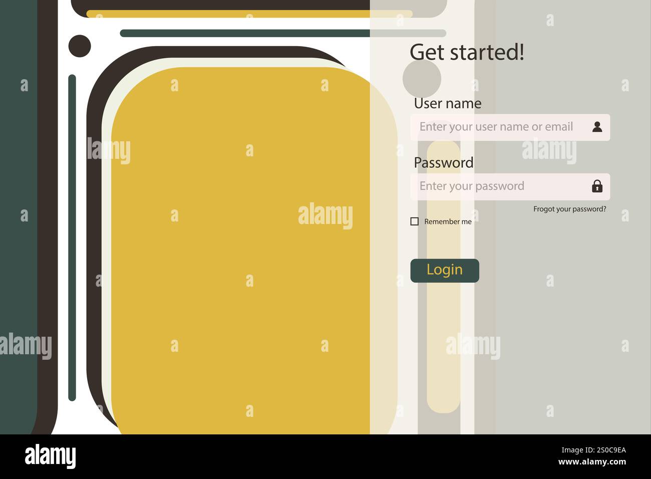 Flat design log in landing page. Login form user interface vector template. Landing page ...