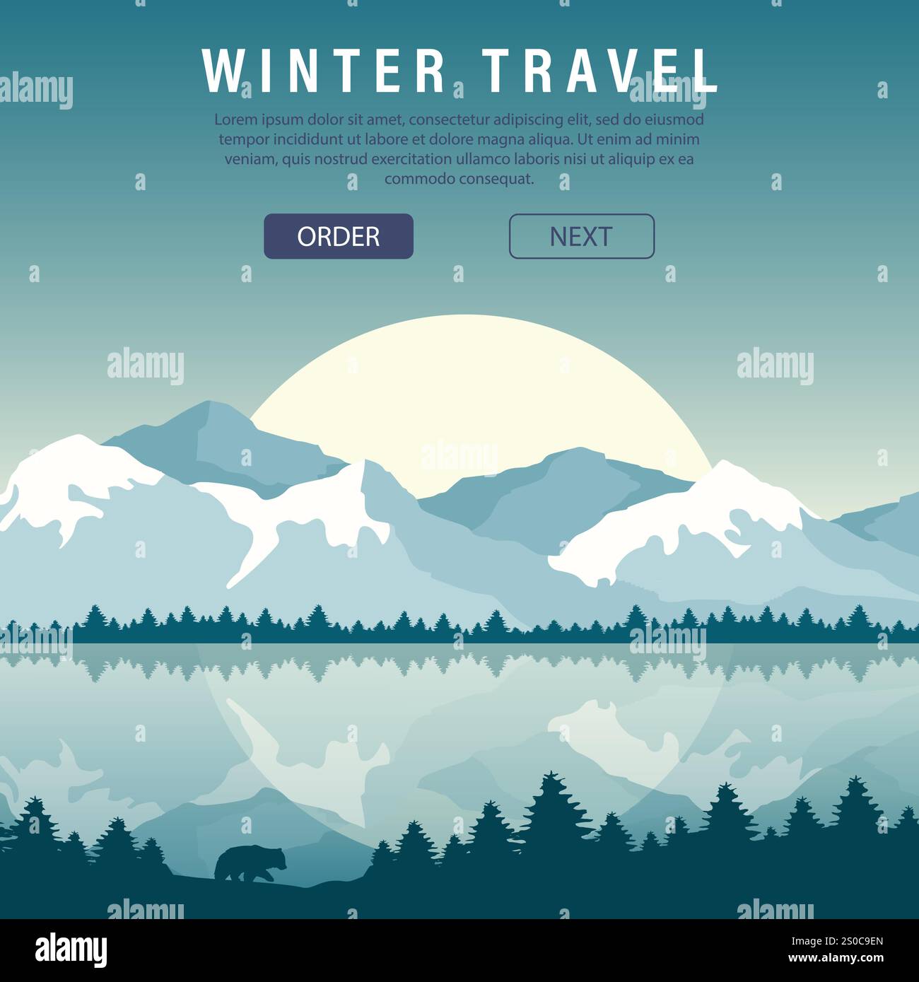 Winter holidays landing page template. Time to travel template with ...