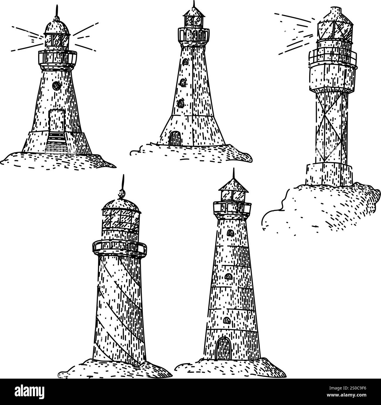 lighthouse set sketch hand drawn vector Stock Vector Image & Art - Alamy
