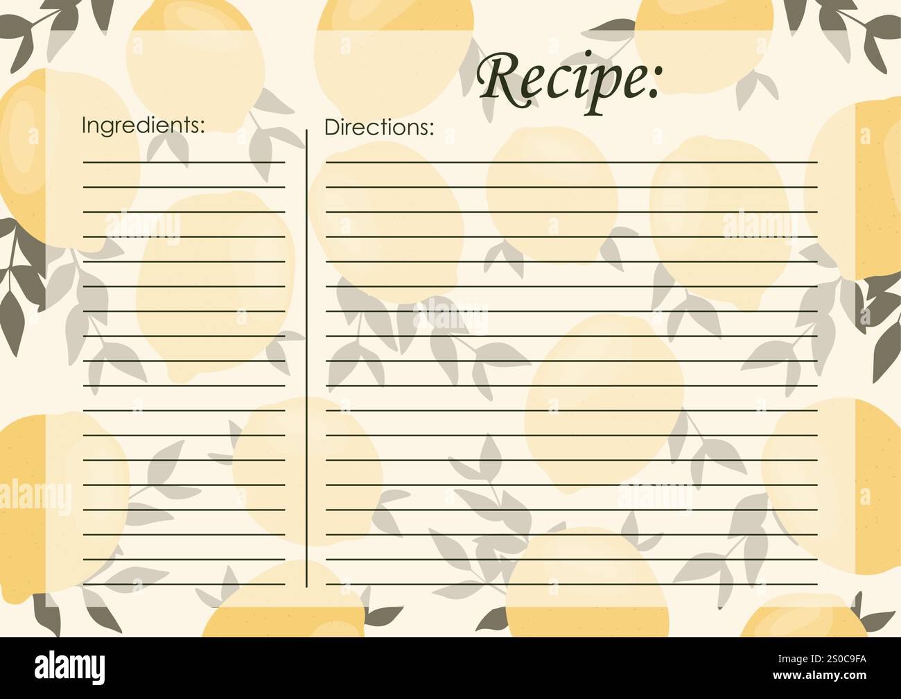 Recipe card template, juicy fruits blank. Cartoon recipe card template ...