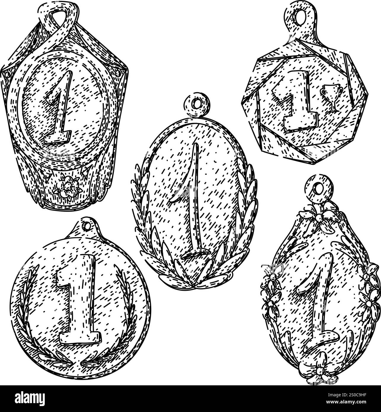 medal set sketch hand drawn vector Stock Vector Image & Art - Alamy