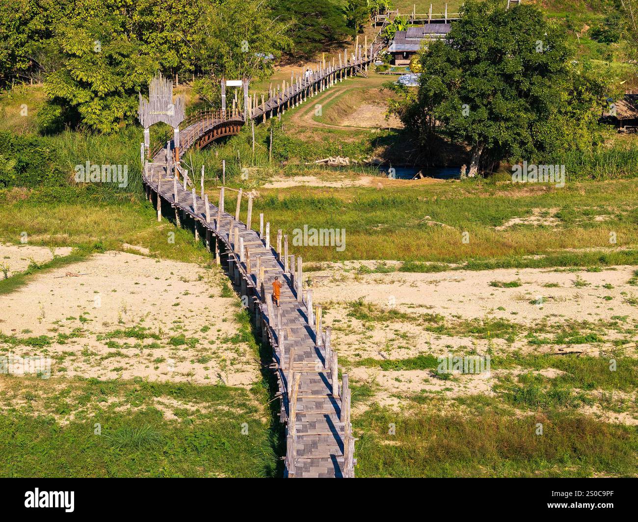 Aerial view of the Bamboo Bridge and Buddhist temple in northern ...