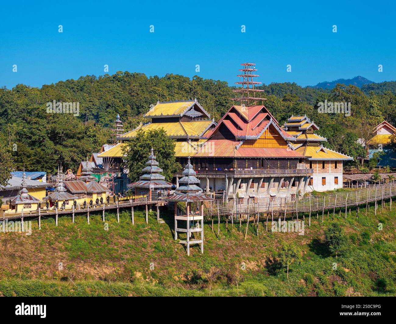 Aerial view of the Bamboo Bridge and Buddhist temple in northern ...
