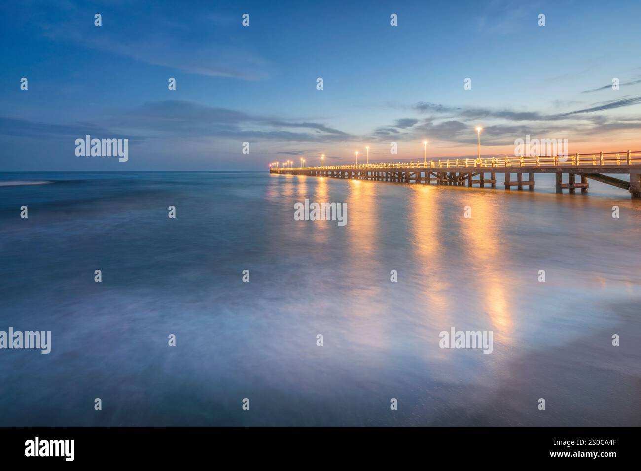 The pier of Forte dei Marmi at sunset. Versilia, province of Lucce ...
