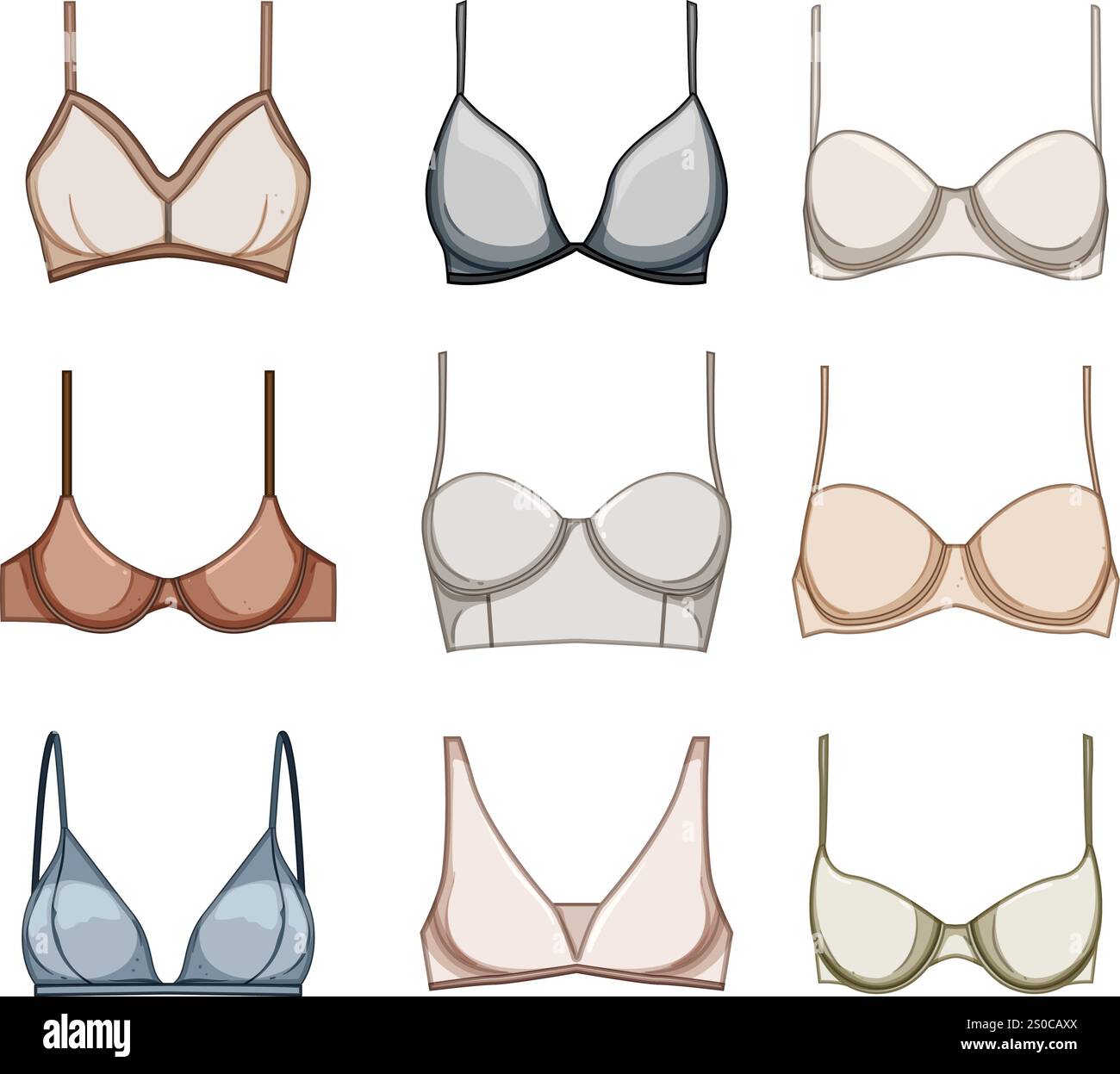 bra modern set cartoon. wireless strapless, lette lace, sports ...